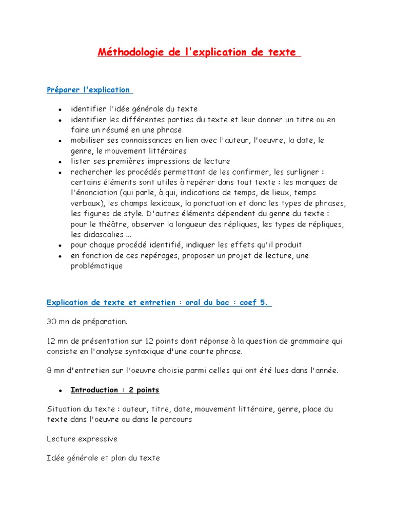 Méthodo Explication de Texte | PDF