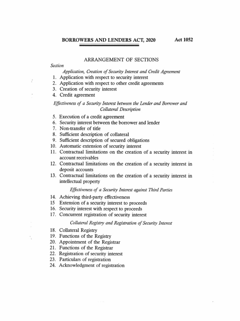 Gazette Copy - Borrowers and Lenders ACT 2020 ACT 1052 - HQ | PDF