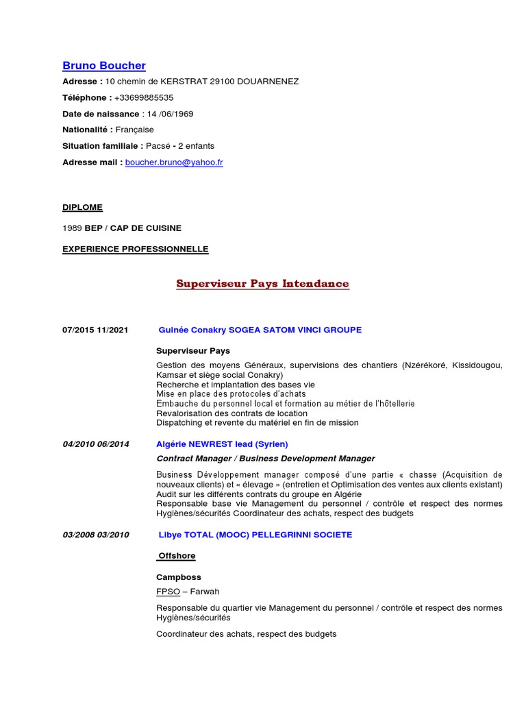CV de Bruno Boucher - Expert en Catering | PDF | Business