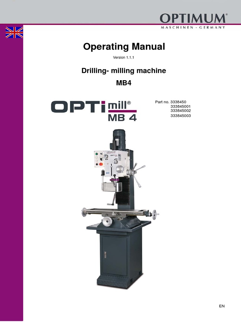 OPTImill MB4 Eng Manual | PDF | Drill | Manufactured Goods