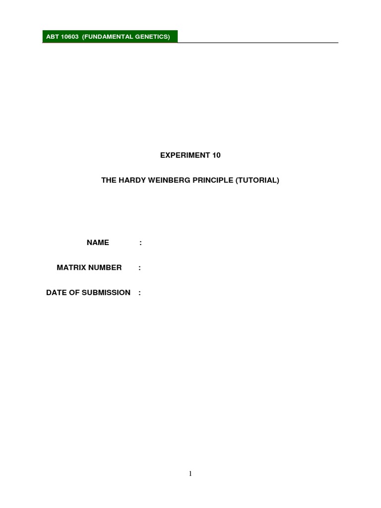 Experiment 10 Hardy Weinberg Principle Tutorial | PDF | Allele ...