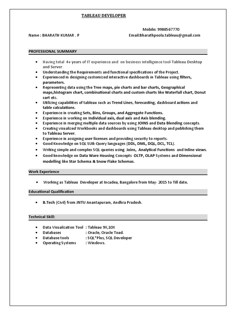 Having Total 4+ Years of IT Experience and On Business Intelligence ...