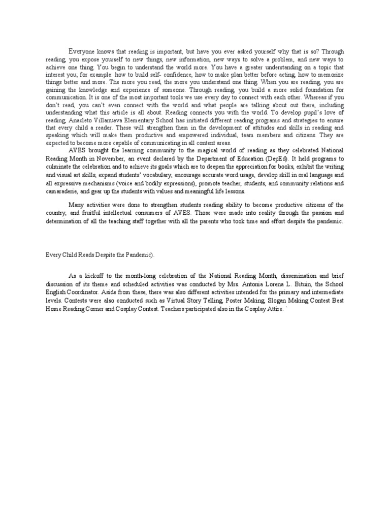 Narrative Report Reading Month Celebration 2021 | PDF | Human Communication | Education Theory