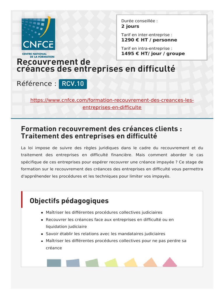 Recouvrement Des Creances Les Entreprises en Difficulte | PDF | Liquidation | Créance