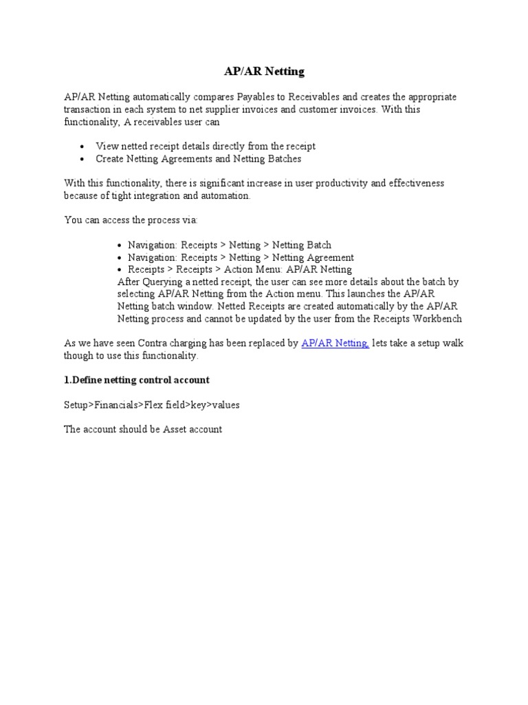 AP/AR Netting: 1.define Netting Control Account | PDF | Receipt | Invoice