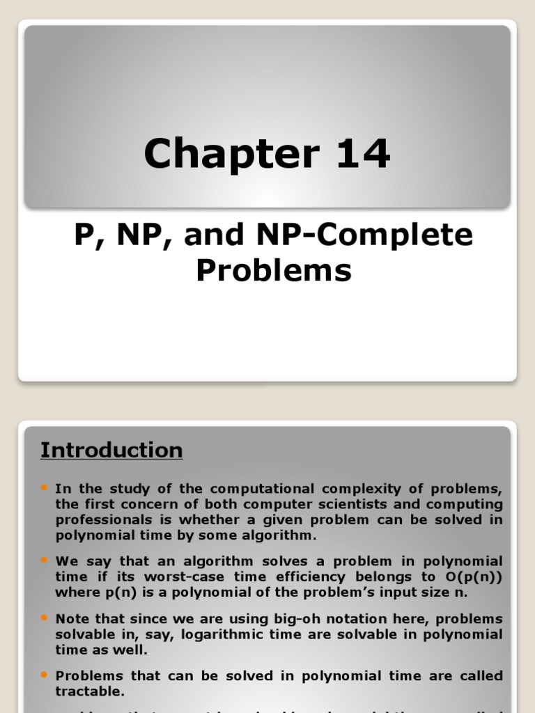 Chapter - 14 (P, NP Problems) | PDF | Time Complexity | Computational ...