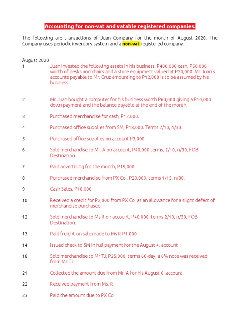Accounting For Nonvat and Vat Registered Business Solution To Assign 1 ...
