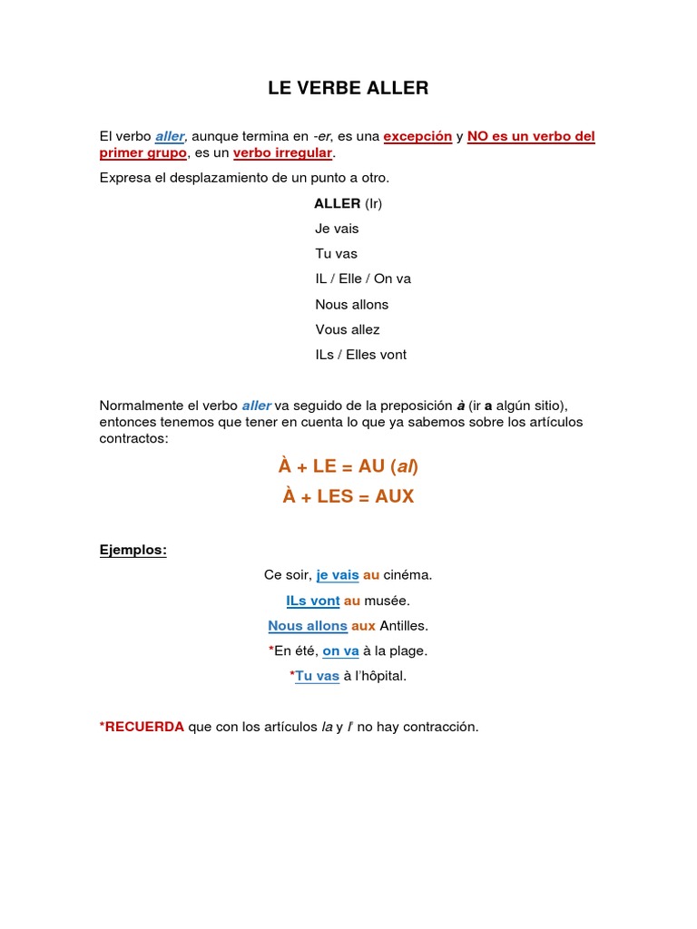 Le Verbe Aller | PDF | Artes del Lenguaje y Comunicación