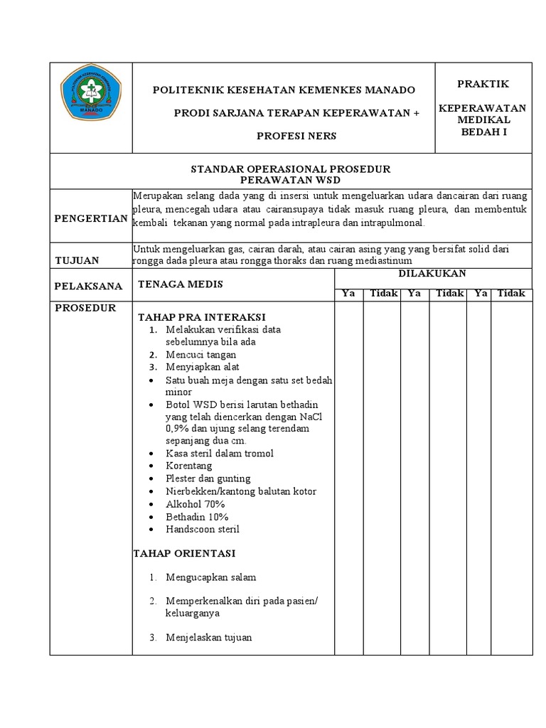 SOP Perawatan WSD Kelompok 10 | PDF