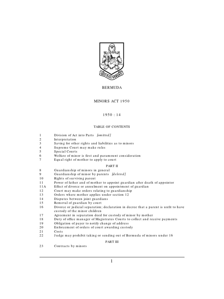 The Guardianship and Welfare of Minors Act: An Analysis of Bermuda's ...