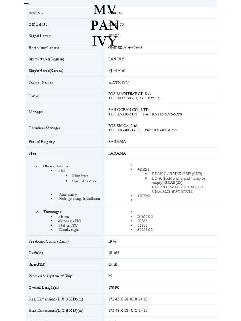 MV Pan Ivy | PDF | Vehicles | Manufactured Goods