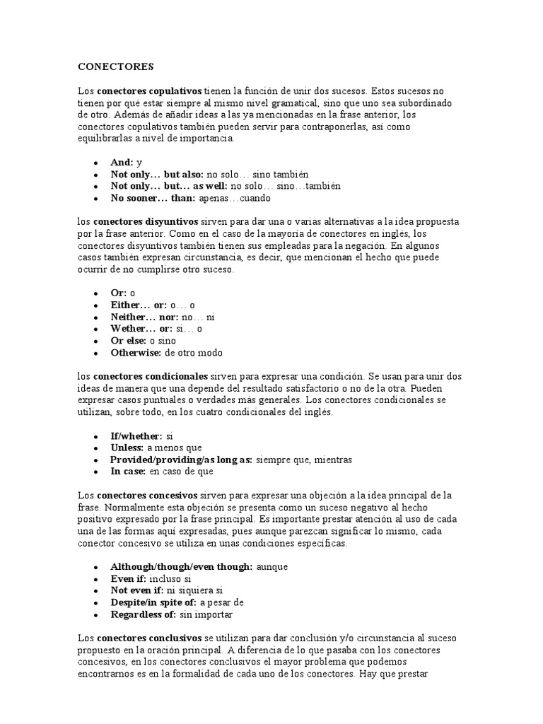Tipos y Ejemplos de Conectores en Inglés | PDF | Lingüística | Mecánica ...