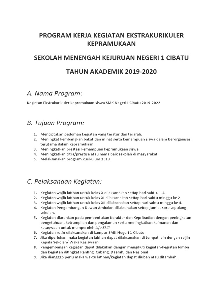 Contoh PROGRAM KERJA KEGIATAN Pramuka Penegak | PDF