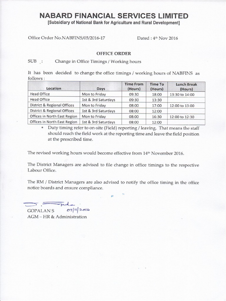 Revised Working Hours | PDF