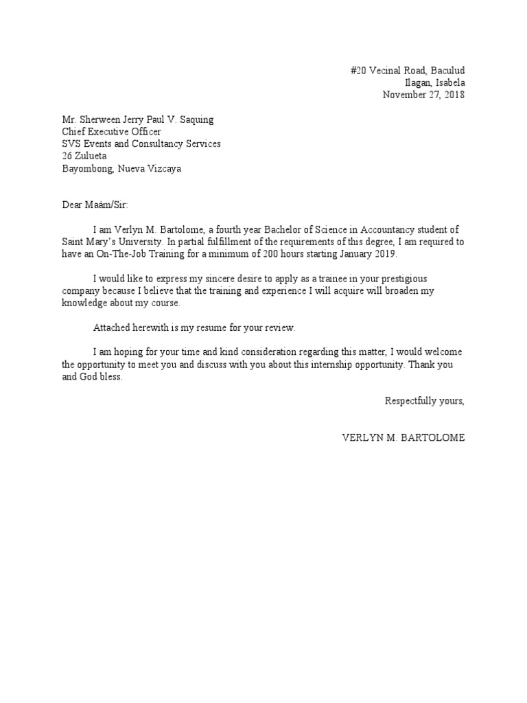 Cover Letter OJT | PDF