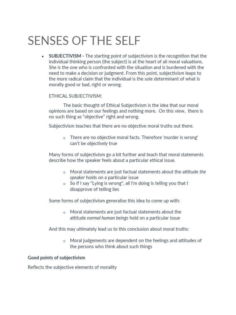 Ethics Week 4 - Senses of The Self | PDF | Objectivity (Philosophy ... Ethics Week 4 - Senses of The Self | PDF | Objectivity (Philosophy ...