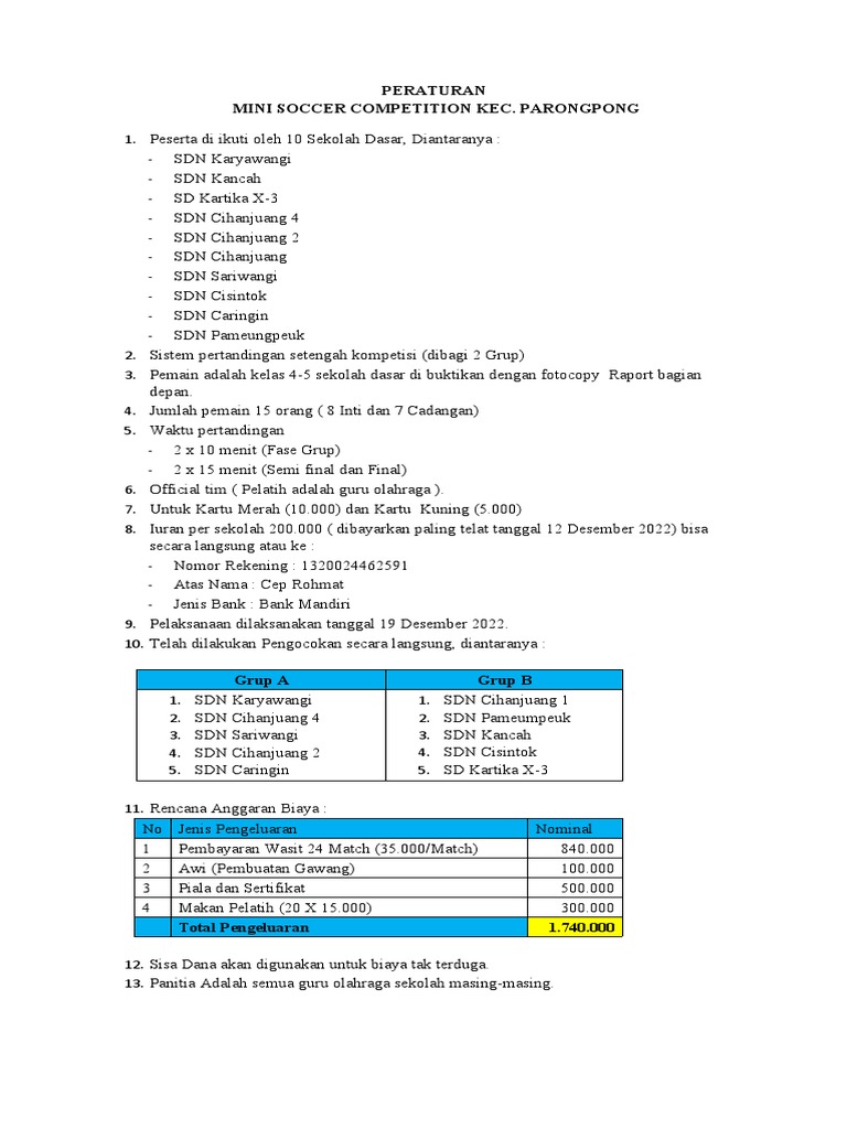 Peraturan Mini Soccer Competition 2022 | PDF