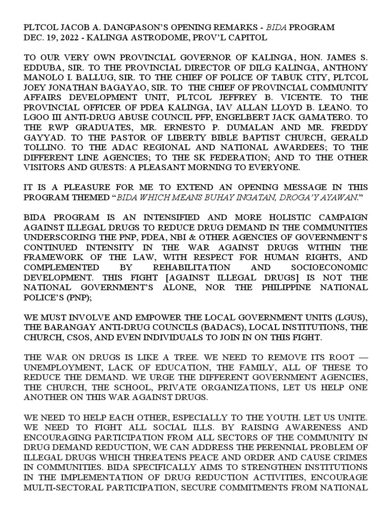 BIDA Program Opening Remarks by PLTCOL | PDF