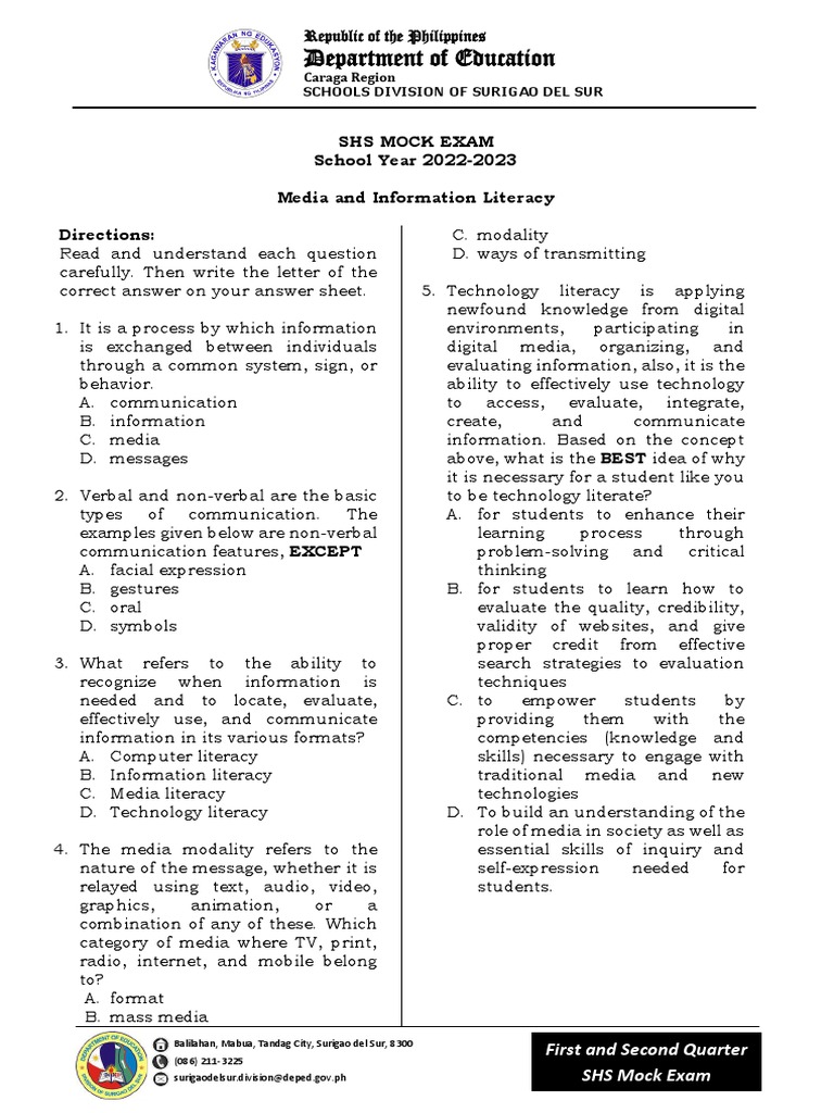 Media and Information Literacy Test Questionaire Final | PDF | Mass ...