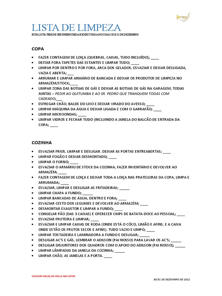 Lista de Limpeza | PDF