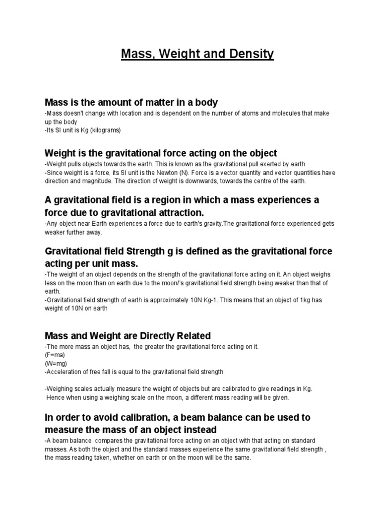 Physics Basics: Mass, Weight, Density | PDF | Weight | Mass