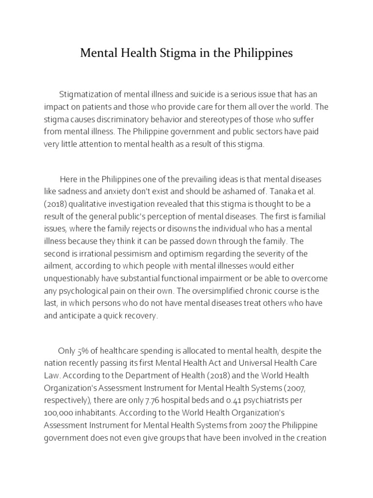 Mental Health Stigma in The Philippines | PDF | Mental Disorder | Mental Health
