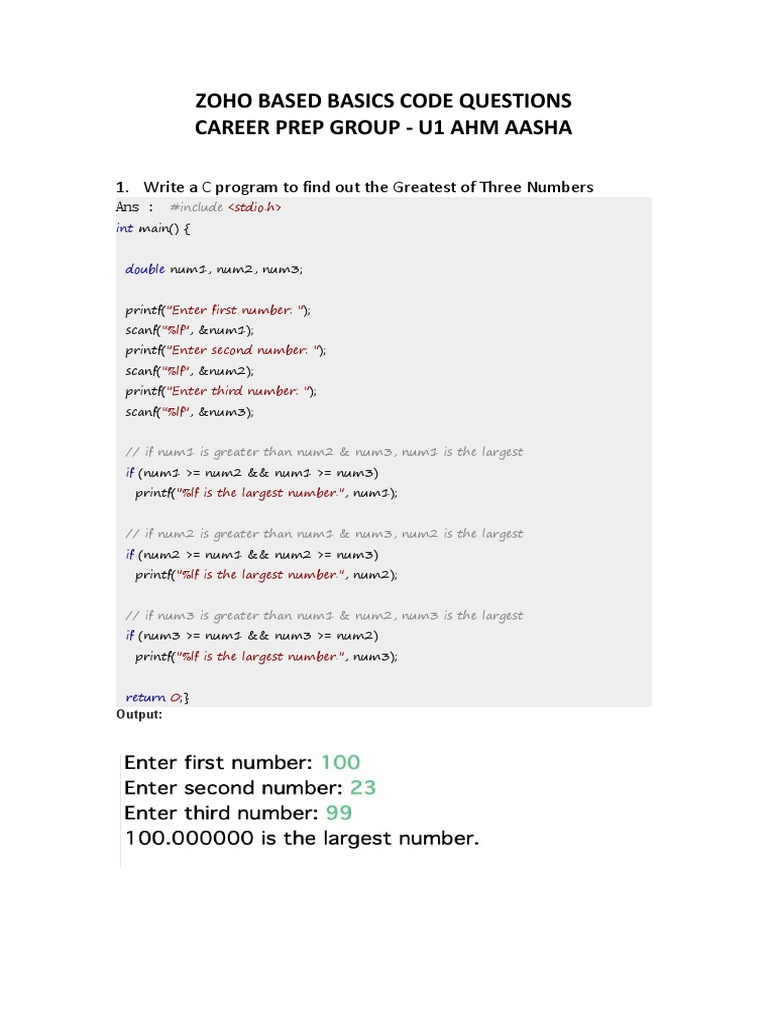 Zoho Based Basics Code Questions | PDF | Area | Mathematics