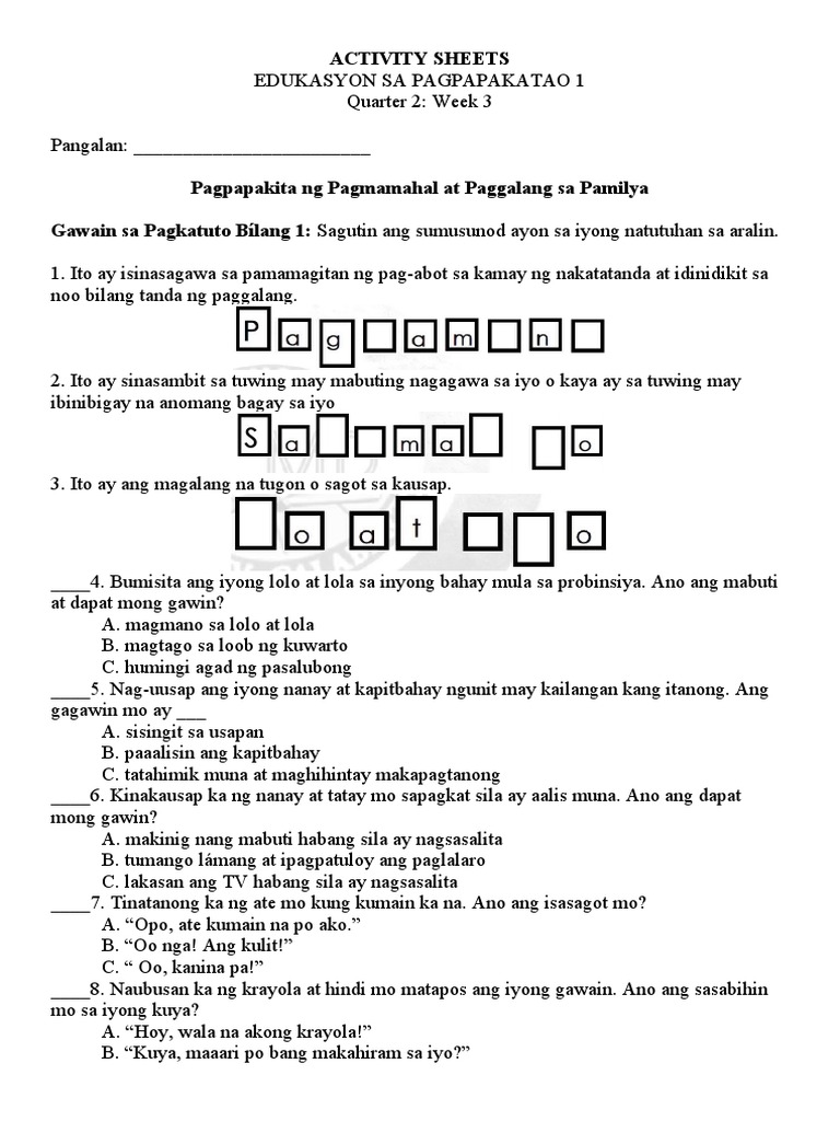 ESP 1 Activity Sheet Q2 W3 | PDF