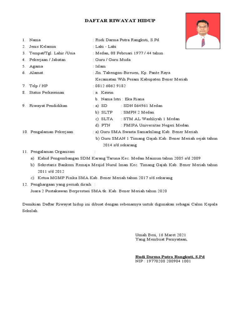Format Daftar Riwayat Hidup | PDF