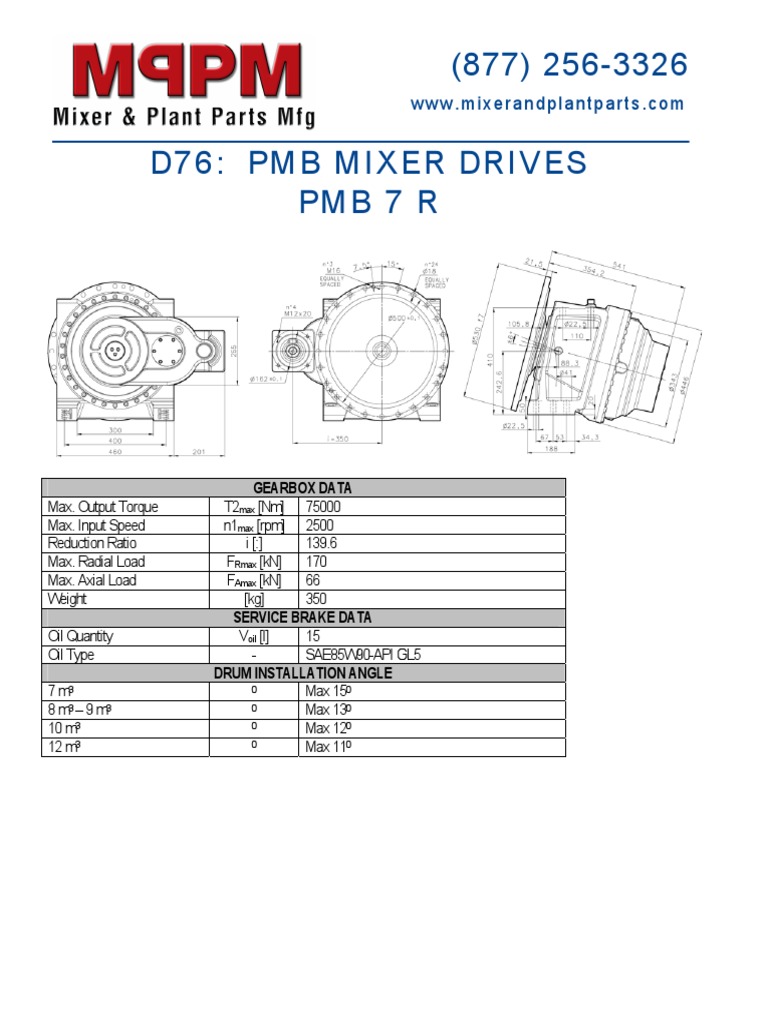 PMB Mixer Drive Gearbox Specifications | PDF | Gear | Axle