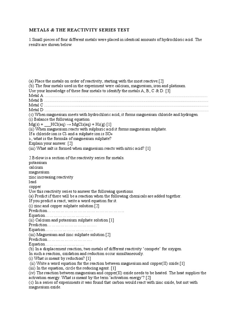Metals Test | Download Free PDF | Oxide | Redox