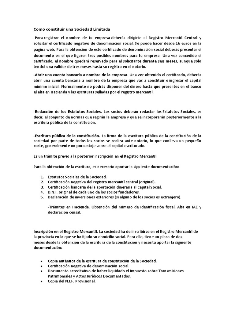 Como Constituir Una Sociedad Limitada | PDF | Bancos | Economias