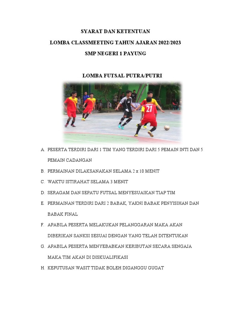Syarat Dan Ketentuan Lomba Classmeeting Ta.2022-2023 | PDF