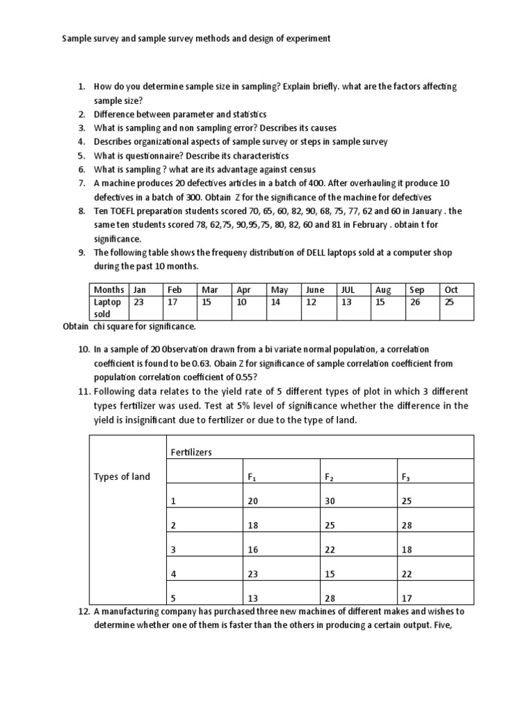 Sample Survey & Experiment Design | PDF | Survey Methodology | Sampling ...