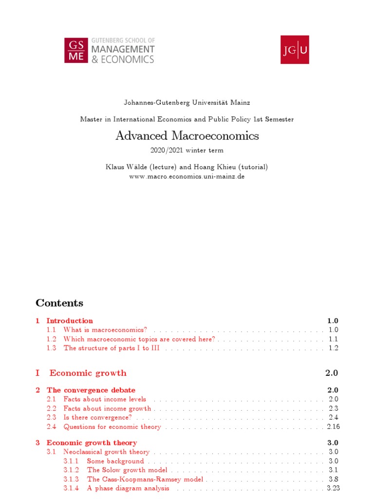 MIEPP Advanced Macro 2020 21 | PDF | Economic Growth | Macroeconomics