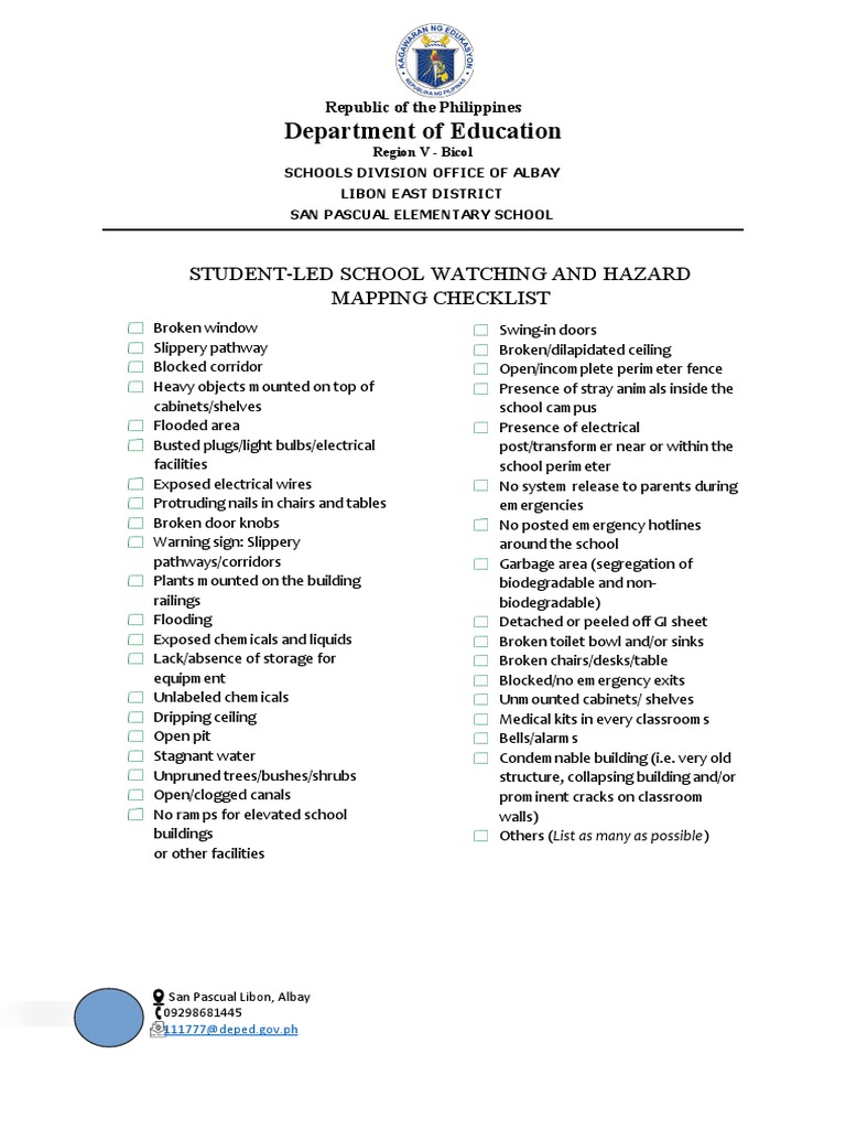 Student-Led School Hazard Checklist | PDF