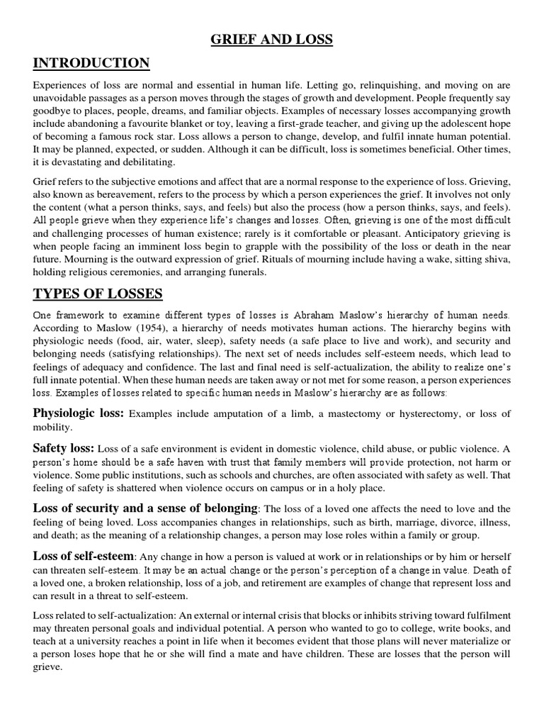 Grief And Loss Understanding The Process Pdf Grief Attachment Theory