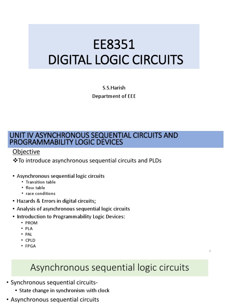 EE8351 Digital Logic Circuits: S.S.Harish Department of EEE | PDF ...