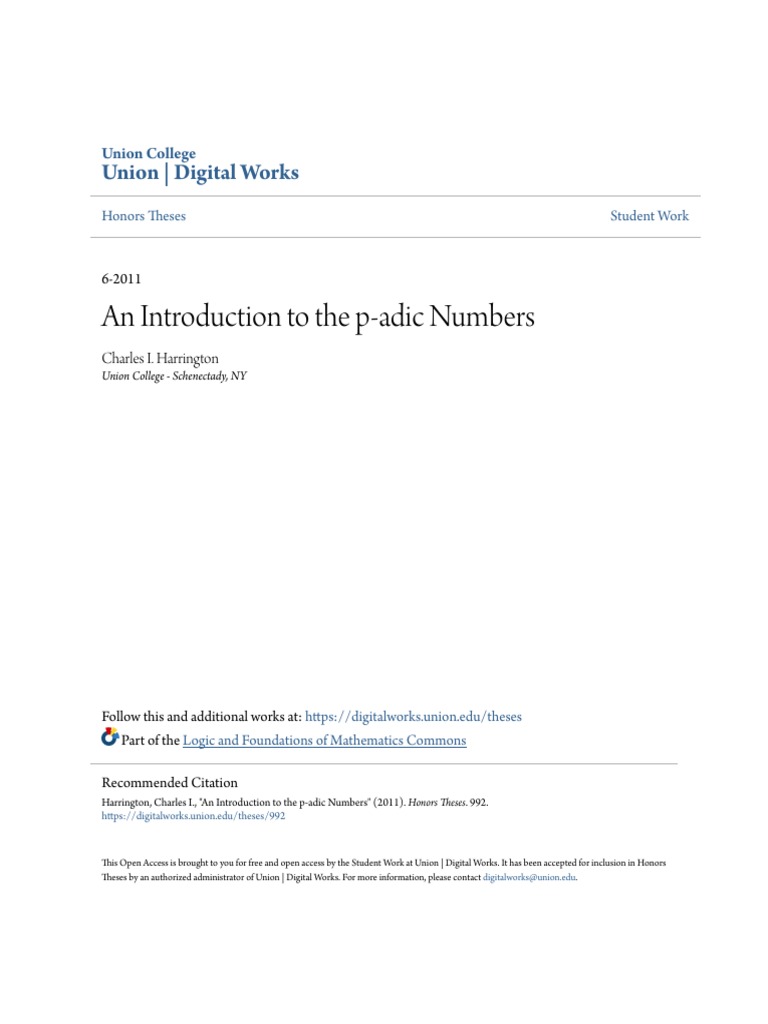 An Introduction To The P-Adic Numbers | PDF | Sequence | Real Number