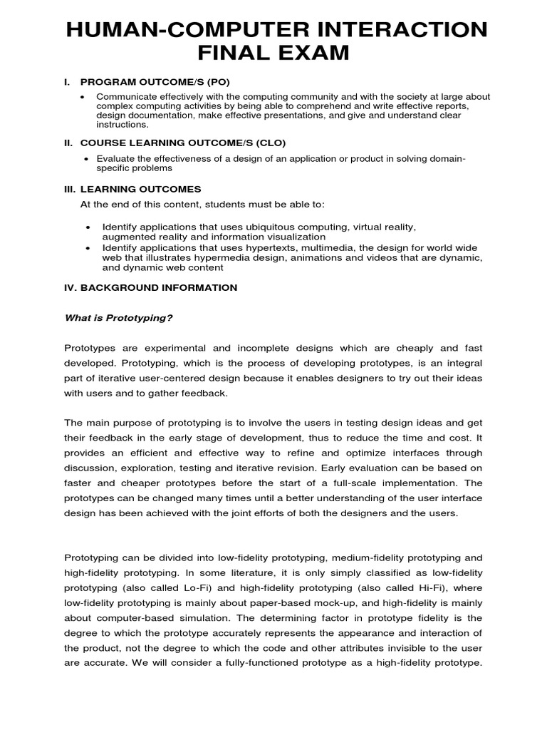HCI Final Exam | PDF | Software Prototyping | Prototype