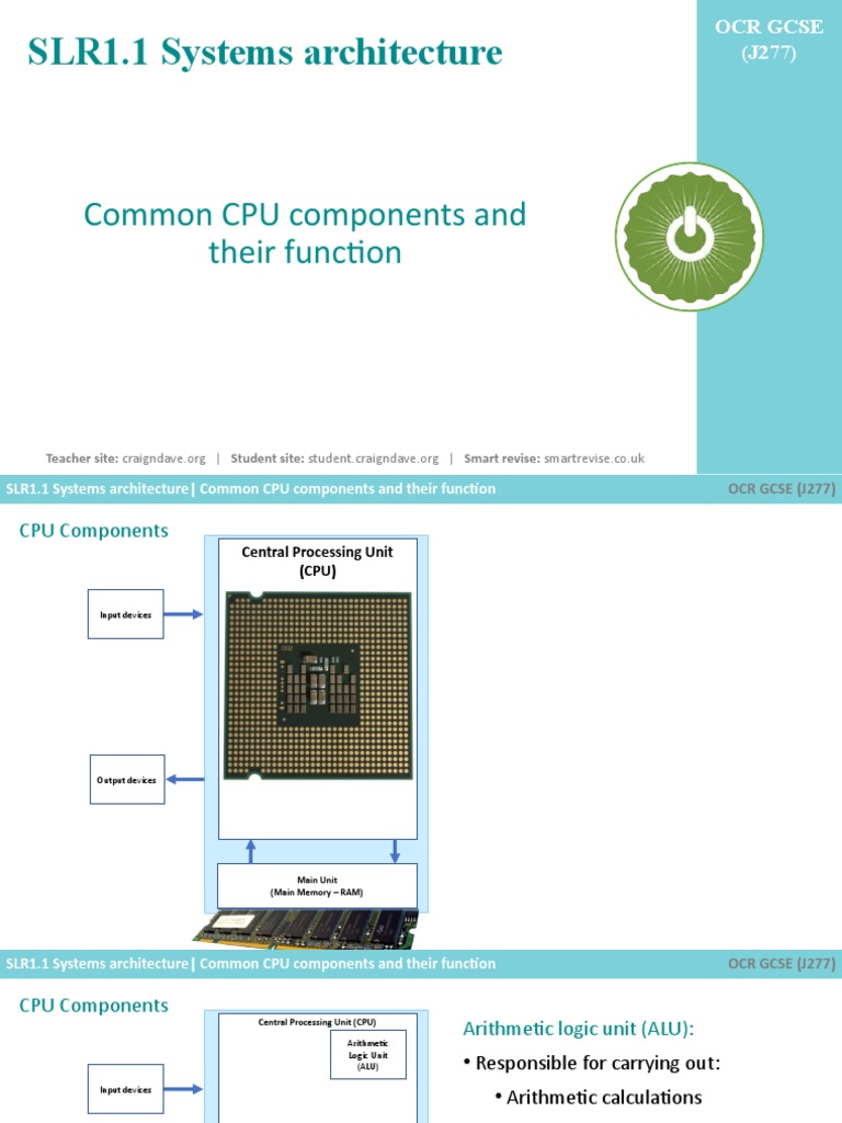 GCSE OCR 1.1 Common CPU Components and Their Function | PDF | Central ...