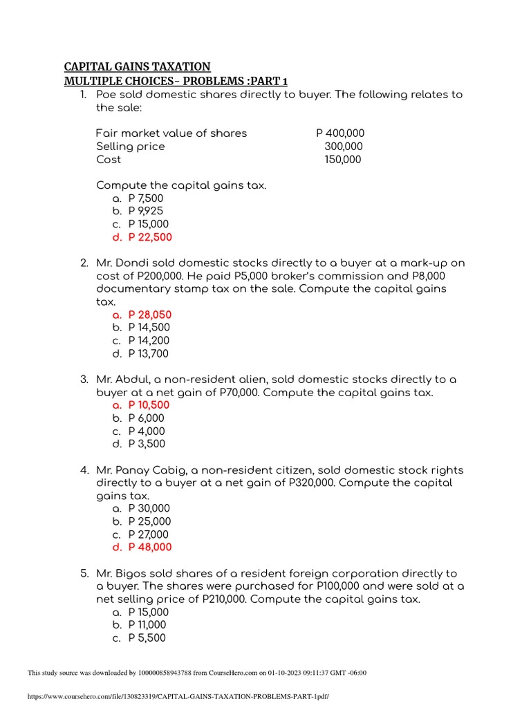Capital Gains Tax Computation Exercises | PDF | Capital Gains Tax | Prices