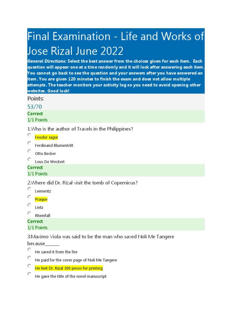 Rizal Finals (Prof Ramos) | PDF | Philippines