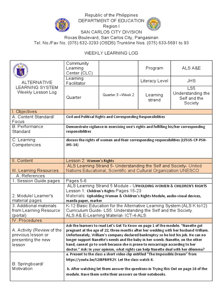 WLL LS5 JHS Q3W2 | PDF | Learning | Women's Rights
