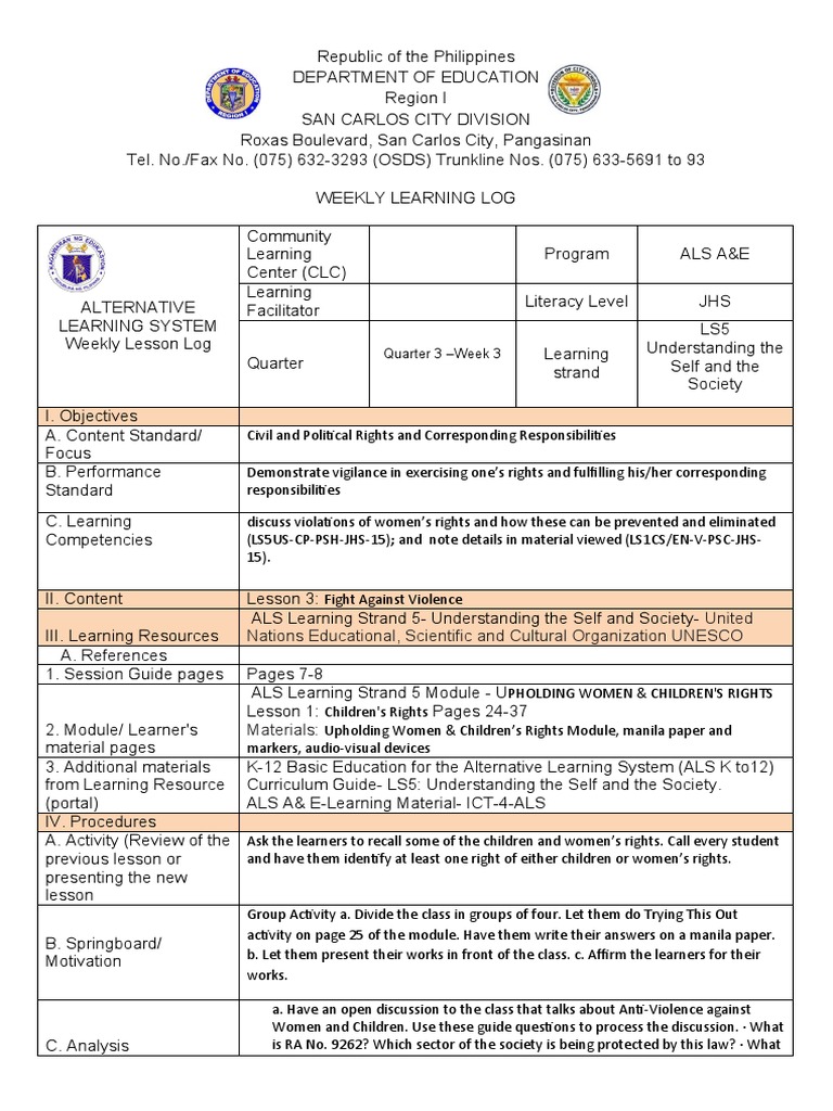 WLL LS5 JHS Q3W3 | PDF | Violence | Learning
