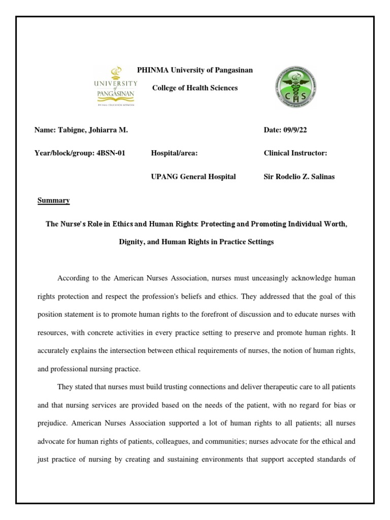 PLM Rle Journal - Tabigne, Johiarra | PDF | Nursing | Rights