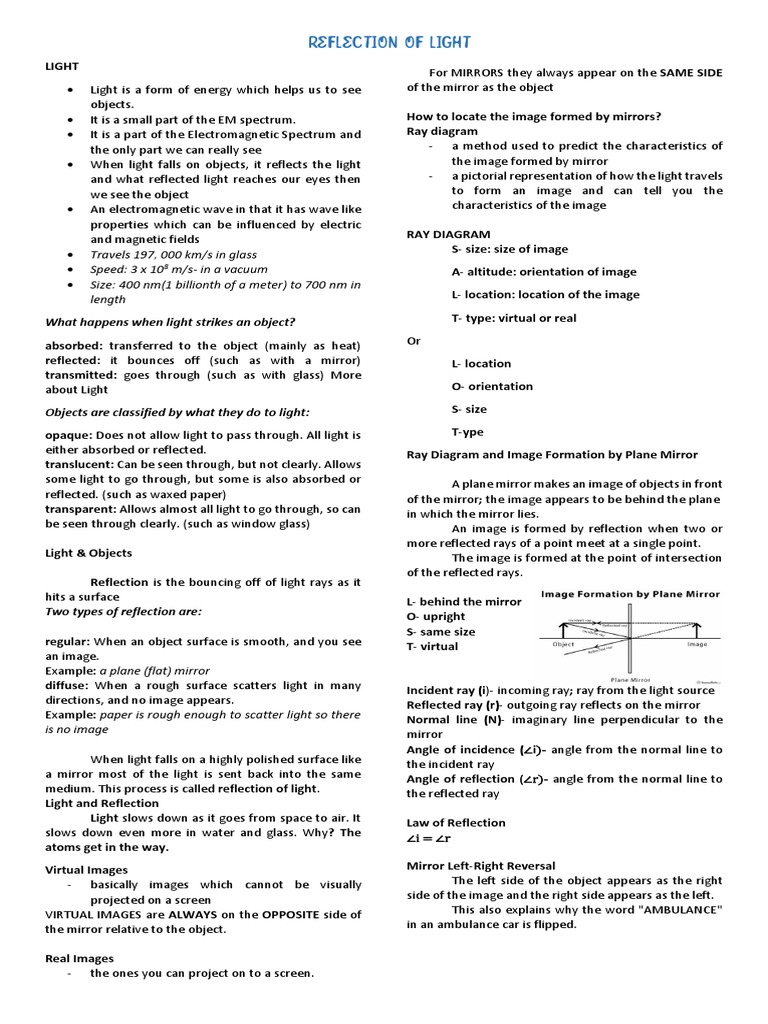 Science Reflection-Of-Light Mirrors | PDF | Mirror | Reflection (Physics)