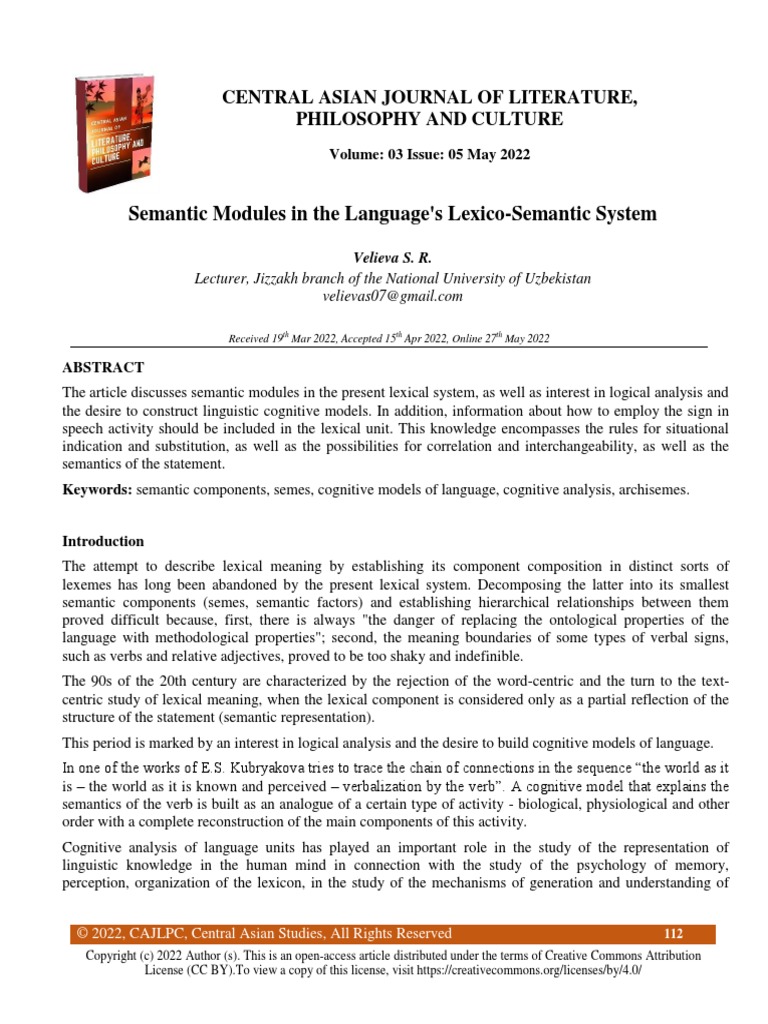 Semantic Modules In The Languages Lexico Semantic System Pdf