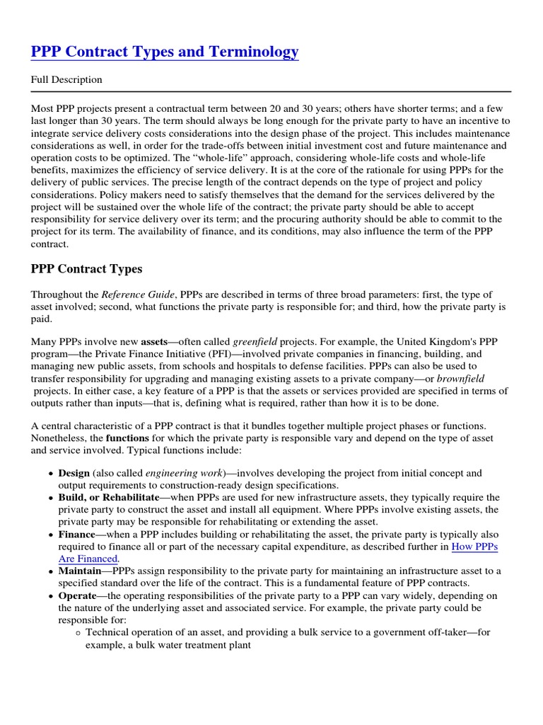 PPP Contract Types and Terminology | PDF | Public–Private Partnership ...