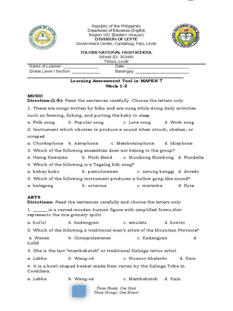 LAT-week 1-3 MAPEH 7 | PDF | Philippines